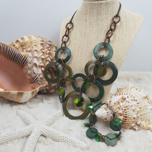 Jewelry | Mod Necklace Bracelet Set Green Hoops And Bubbles | Poshmark